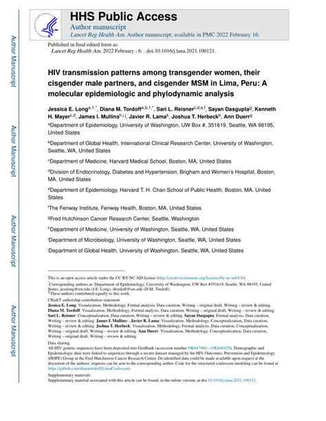 Pdf Hiv Transmission Patterns Among Transgender Women Their