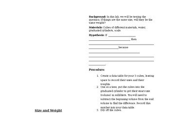 Density Lab Report By Mrs Lowery TPT