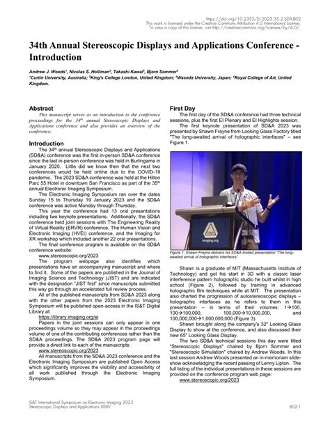 Pdf 34th Annual Stereoscopic Displays And Applications Conference Introduction
