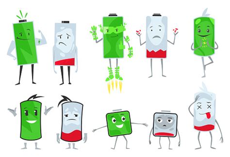 배터리 부족 및 전체 배터리 세트 배터리 충전 표시기 아이콘 방전되고 완전히 충전된 배터리 어큐뮬레이터 표시기 전력 수준 벡터 일러스트 레이 션 가득 찬에 대한 스톡 벡터