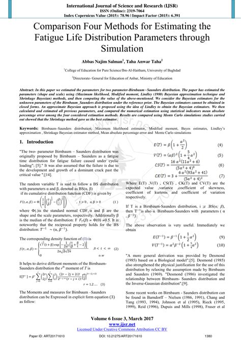 Pdf Comparison Four Methods For Estimating The Fatigue Life Distribution Parameters Through