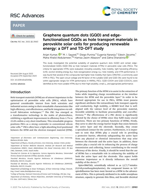 Pdf Graphene Quantum Dots Gqd And Edge Functionalized Gqds As Hole
