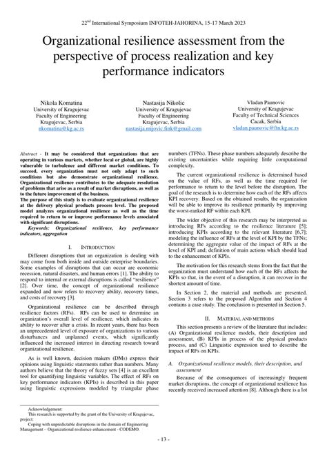 Pdf Organizational Resilience Assessment From The Perspective Of Process Realization And Key