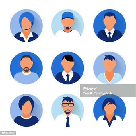 플랫 모던 블루 최소 아바타 아이콘 비즈니스 개념 글로벌 커뮤니케이션 웹 사이트 사용자 프로필입니다 소셜 미디어 네트워크 요소