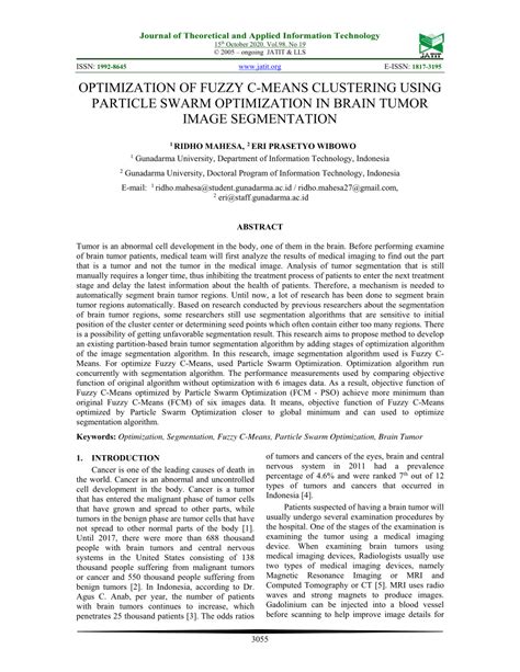 pdf optimization of fuzzy c means clustering using particle swarm