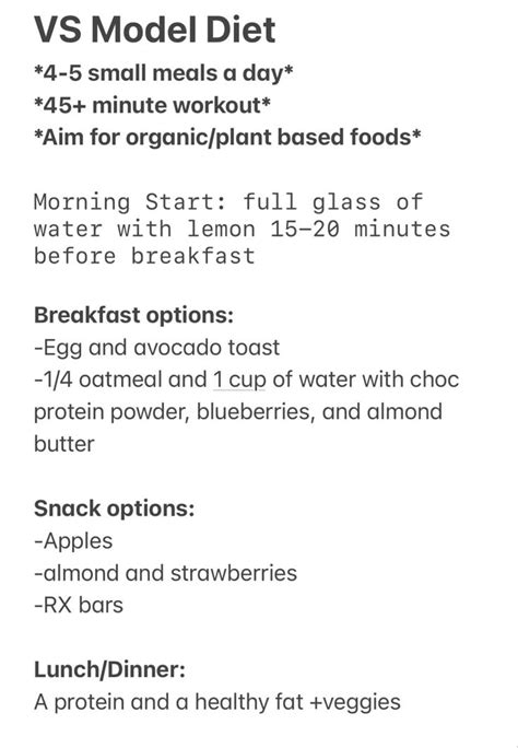 Vs Model Diet Meal Plan Super Model Diet Diet Meal Plans Victoria
