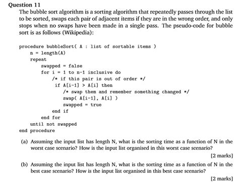 Solved Question The Bubble Sort Algorithm Is A Sorting Chegg