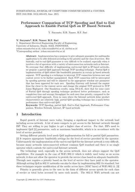 Pdf Performance Comparison Of Tcp Spoofing And End To End Approach To Enable Partial Qos On Ip