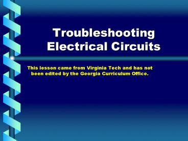 Troubleshooting Electrical Circuits Presentation Free To View
