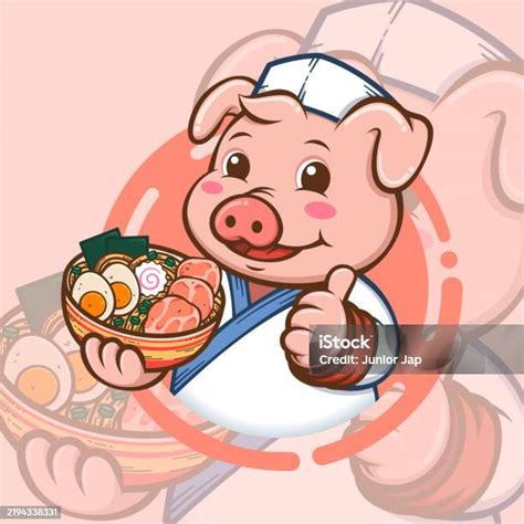 귀여운 만화 돼지 요리사 와 유니폼과 모자를 들고 라면 그릇을 들고 고기에 대한 스톡 벡터 아트 및 기타 이미지 고기 귀여운 농장 Istock