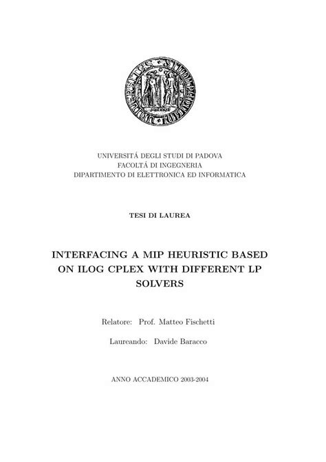 Pdf Interfacing A Mip Heuristic Based On Ilog Cplex With Dokumentips