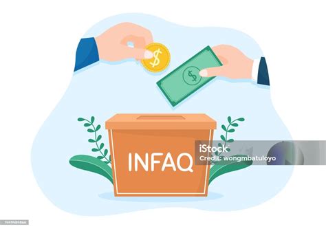 평면 만화 포스터 손으로 그린 템플릿 일러스트레이션에서 필요한 사람에게 자선 자카트 또는 인포크 기부를 제공하는 무슬림 사람들 Eid Mubarak에 대한 스톡 벡터 아트