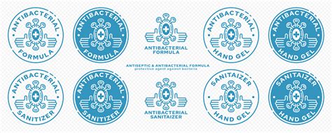 제품 포장을 위한 개념 마킹 항균 포뮬러 의료 십자가와 손이있는 미생물 아이콘은 애니박테리아 포뮬러 기호입니다 벡터 집합입니다 건강관리와 의술에 대한 스톡 벡터 아트 및