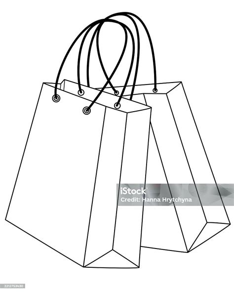 두 개의 종이 봉지 선물 포장 로고 또는 픽토그램을 색칠하기 위한 벡터 라인 아트 그림 표지판이나 아이콘을 위한 손잡이가 있는 종이 봉지 가방에 대한 스톡 벡터 아트 및