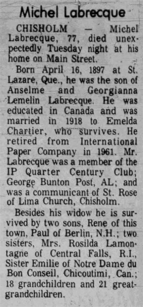 Joseph Michel Sauveur Michael” Labrecque 1897 1974 Find A Grave Memorial