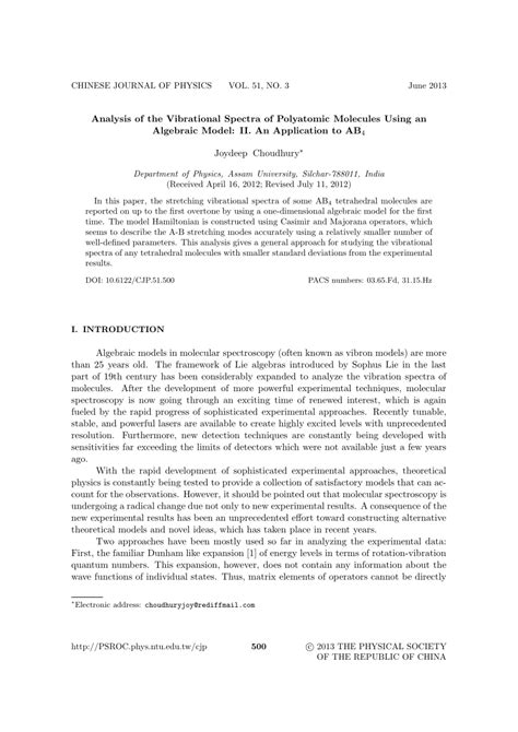 Pdf Analysis Of The Vibrational Spectra Of Polyatomic Molecules Using An Algebraic Model Ii