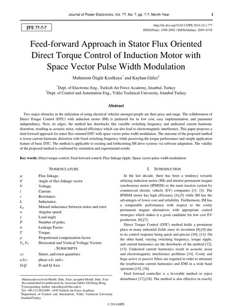 Pdf Feed Forward Approach In Stator Flux Oriented Direct Torque
