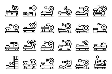 Premium Vector Rowing Machine Icons Set Outline Vector Exercise Active Gym