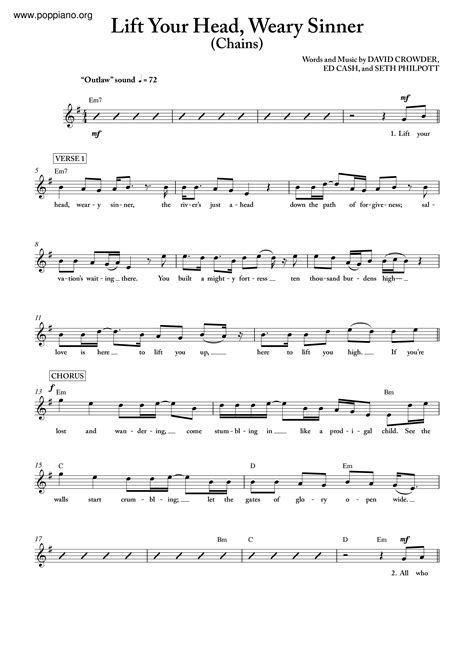 David Crowder Lift Your Head Weary Sinner Sheet Music Pdf Free Score