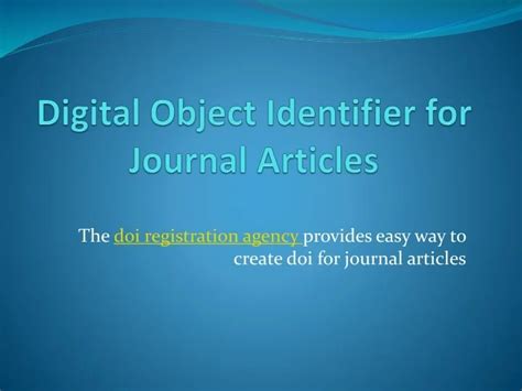 Ppt Digital Object Identifier For Journal Articles Powerpoint