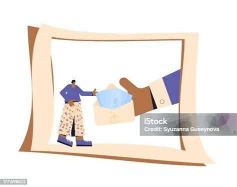 보편적 기본소득 유비 사람들을 위한 혜택 또는 급여 무조건적인 보증 생활비 정기 지불을 위한 정부 공공 프로그램 재정적 보호 벡터 일러스트 레이 션입니다 통화에 대한 스톡