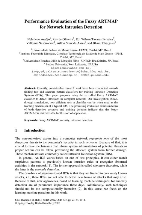 pdf performance evaluation of the fuzzy artmap for network intrusion