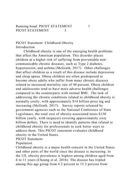 Running Head Picot Statement 1picot Statement 3picot Docx