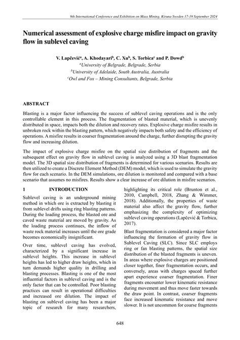 Pdf Numerical Assessment Of Explosive Charge Misfire Impact On Gravity Flow In Sublevel Caving