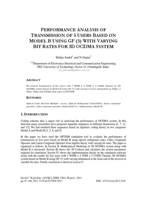 performance analysis of transmission of 5 users based on model b using