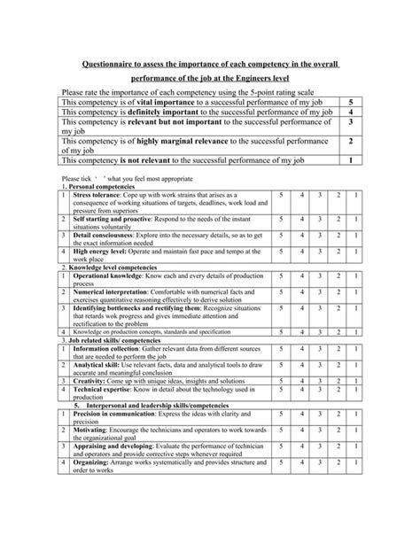 Competency Mapping Questionnaire256 Doc Resume Writing And Advice