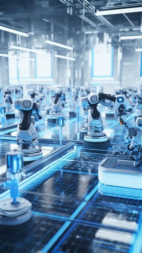 Glimpse Of The Future Manufacturing With Humanoid Robots Stock Illustration Illustration Of