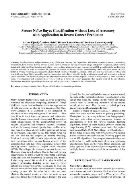 PDF Secure Naïve Bayes Classification without Loss of Accuracy with Application to Breast