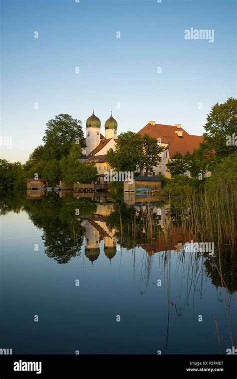 Seeon Monastery And Lake Seeon With Reflection Seeon Seebruck Chiemgau Upper Bavaria Bavaria