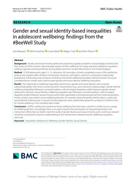 PDF Gender And Sexual Identity Based Inequalities In Adolescent Wellbeing Findings From The