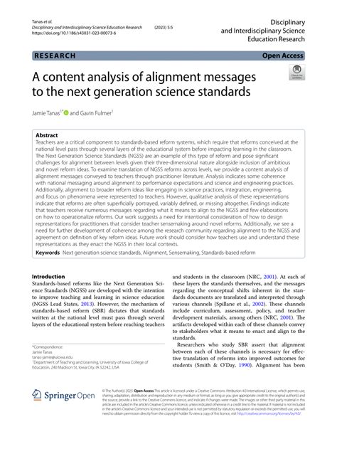 Pdf A Content Analysis Of Alignment Messages To The Next Generation Science Standards
