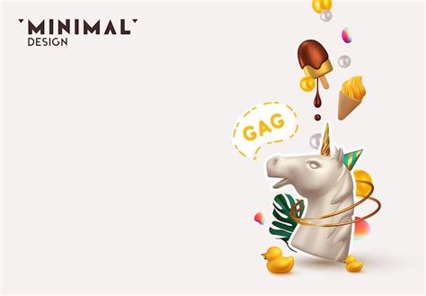 Premium Vector Abstract Minimal Design With Realistic 3d Objects White Unicorn Head Ice