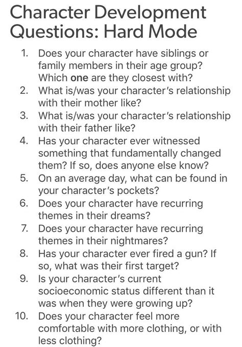 character development questions free printable worksheets artofit