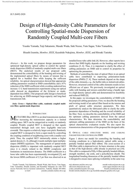Pdf Design Of High Density Cable Parameters For Controlling Spatial Mode Dispersion Of