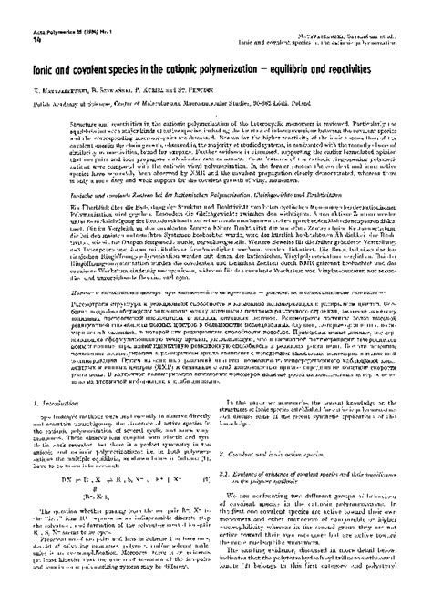 Pdf Ionic And Covalent Species In The Cationic Polymerization