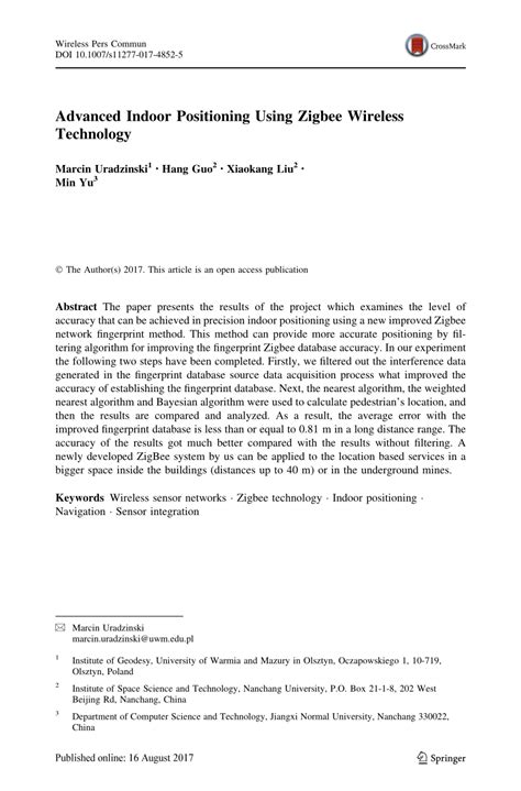 pdf advanced indoor positioning using zigbee wireless technology