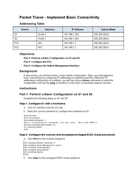 implement basic connectivity pdf ip address command line interface
