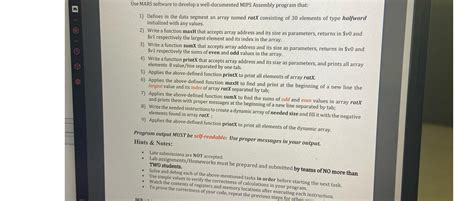 solved use mars software to develop a well documented mips