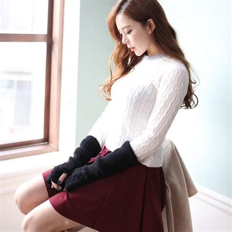 여자 골지 손 뚫린 니트 핸드 워머 장갑a1439