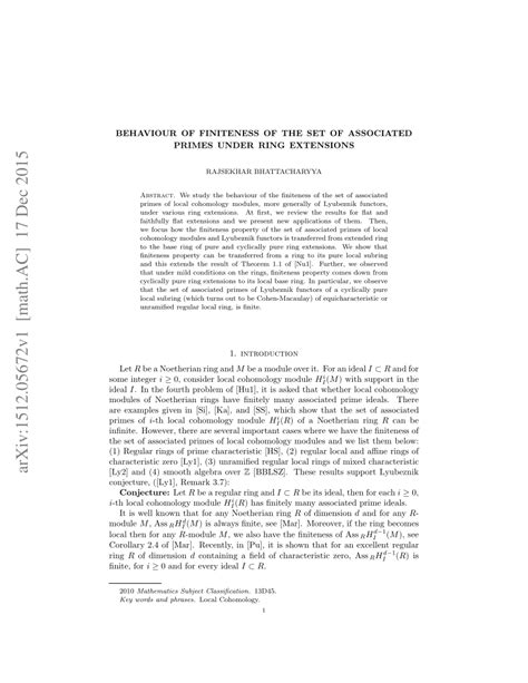 Pdf Behaviour Of Finiteness Of The Set Of Associated Primes Under Ring Extensions