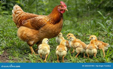 Mother Hen With Adorable Baby Chicks In A Serene And Captivating Natural Environment Royalty
