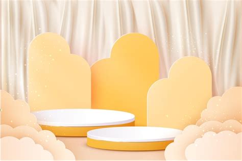 3d 포디움 추상 장면 배경 제품 프리젠테이션 모의 쇼 화장품 블랭크 포디움 무대 받침대 또는 플랫폼 3d 벡터 렌더 프리미엄 벡터