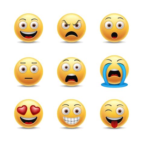 Conjunto De Emoticonos Divertidos Colección De Emoji Caras Amarillas