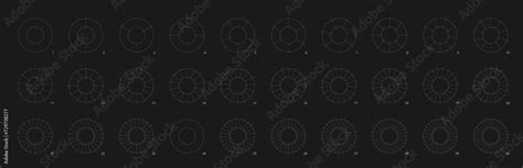 Donut Chart Diagram On Black Background Simple Line Ring Or Circle Divided Into Sectors Set Of
