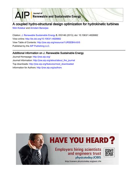 Pdf Numerical Modeling And Optimization Of Hydrokinetic Turbine