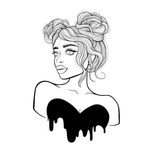Premium Vector Beautiful Girl Black Outline